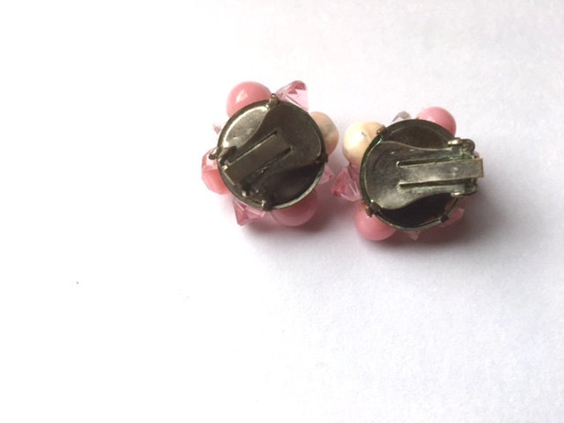 Pink Rhinestone Beaded Cluster Clip on Earrings Dainty Pastel Fashion ...