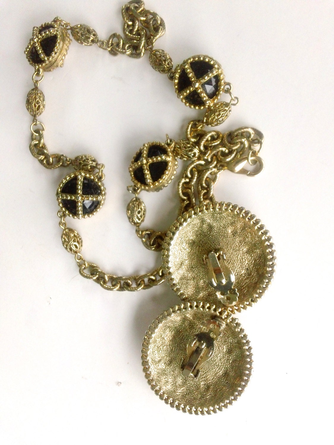 Caged Black & Gold Chain Necklace Earrings Set Chic Retro Jewelry - Etsy