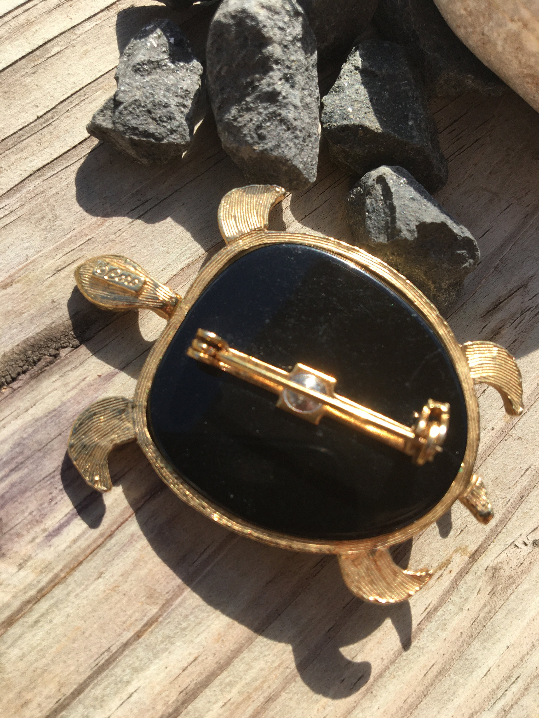 Rare Coro Rhinestone Turtle Brooch Black Enamel VTG Designer Figural ...