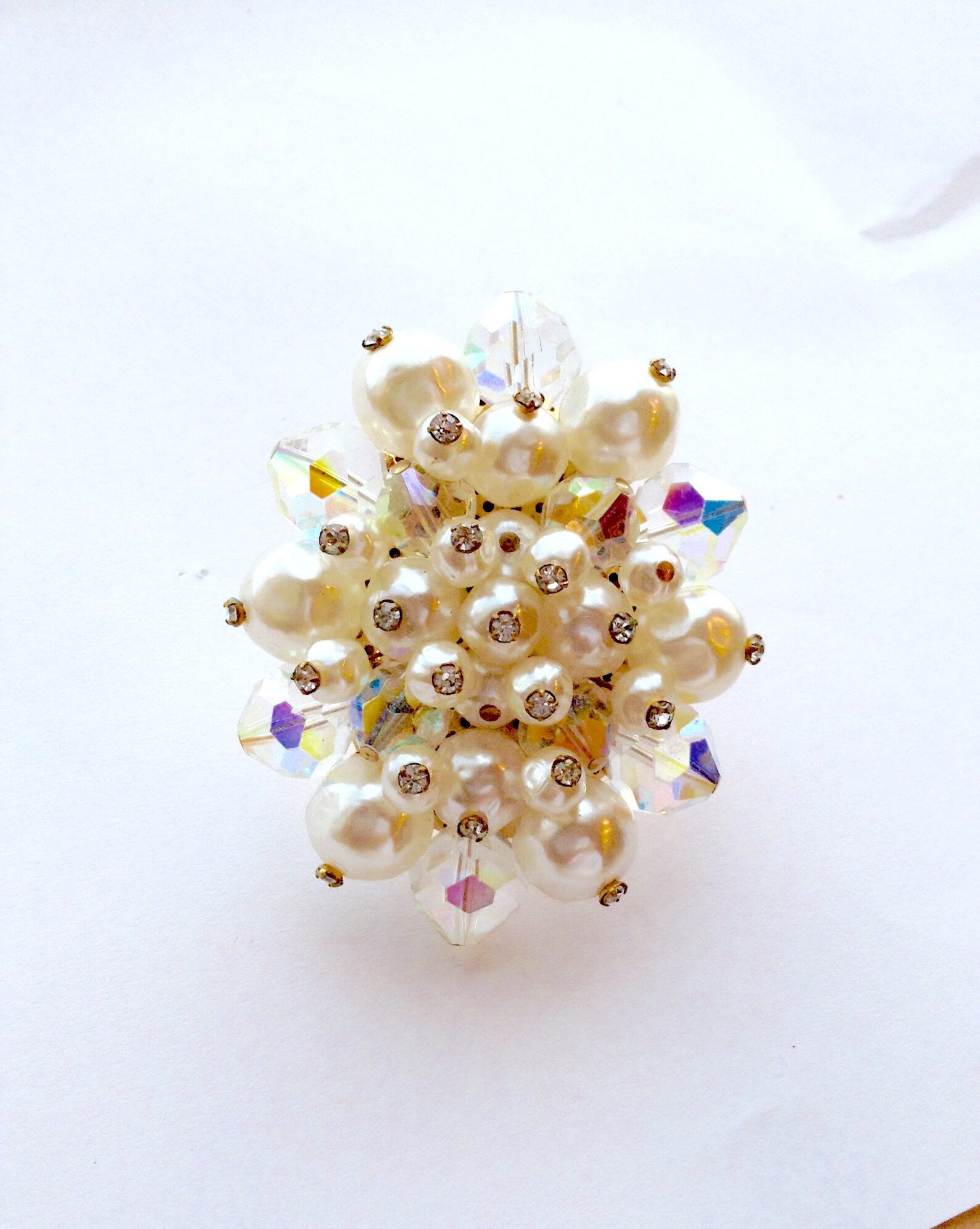 Rhinestone & Pearls Beaded Brooch Glamorous Vintage Bridal Fashion ...