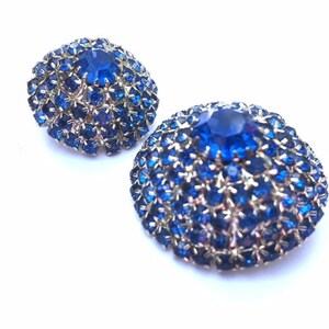 Blue Rhinestone Buttons Set of 2 Domed DIY Sewing Crafting Jewelry ...