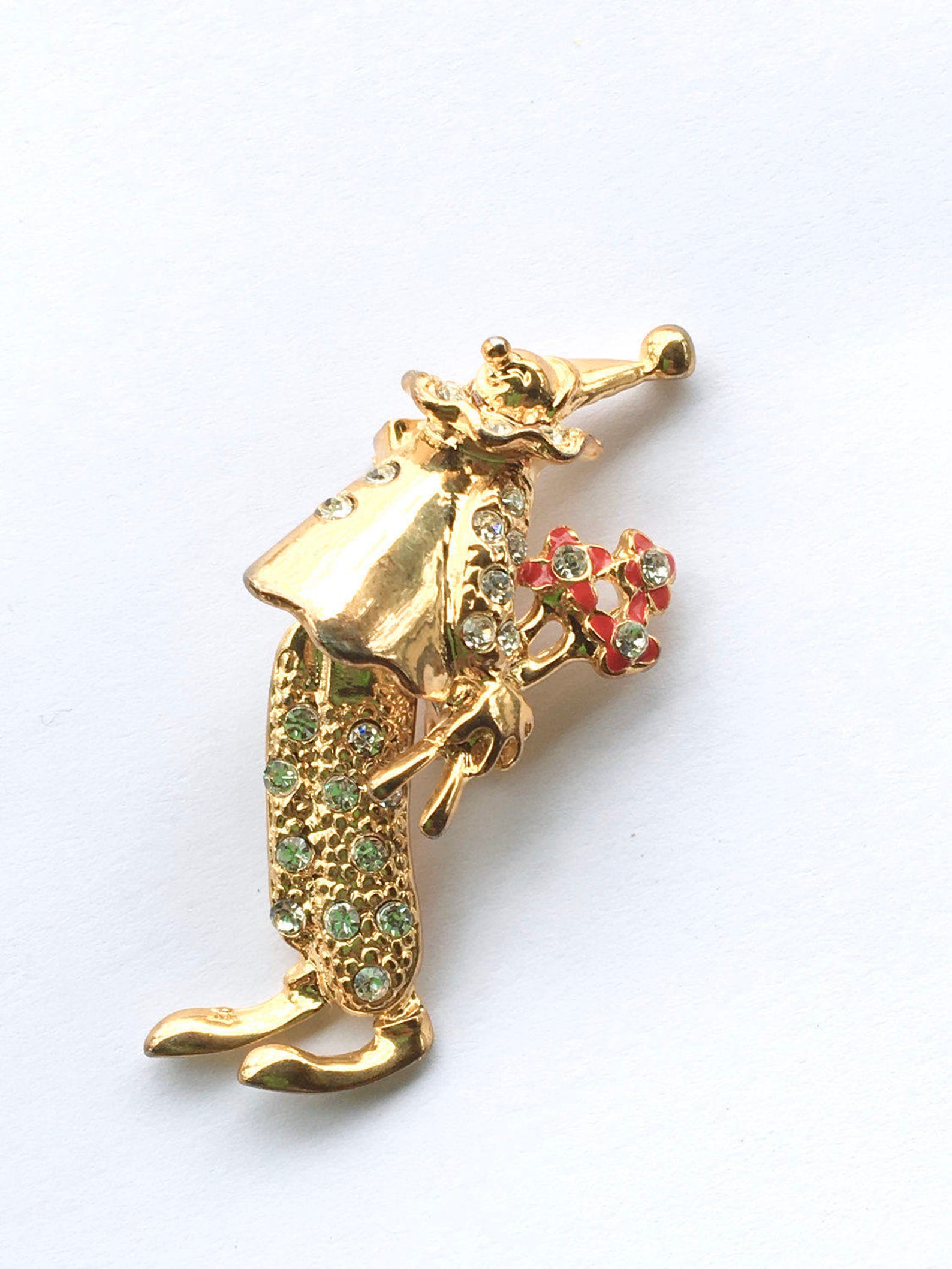 Articulated Clown With Flowers Rhinestone Brooch Fun Fashion Figural ...