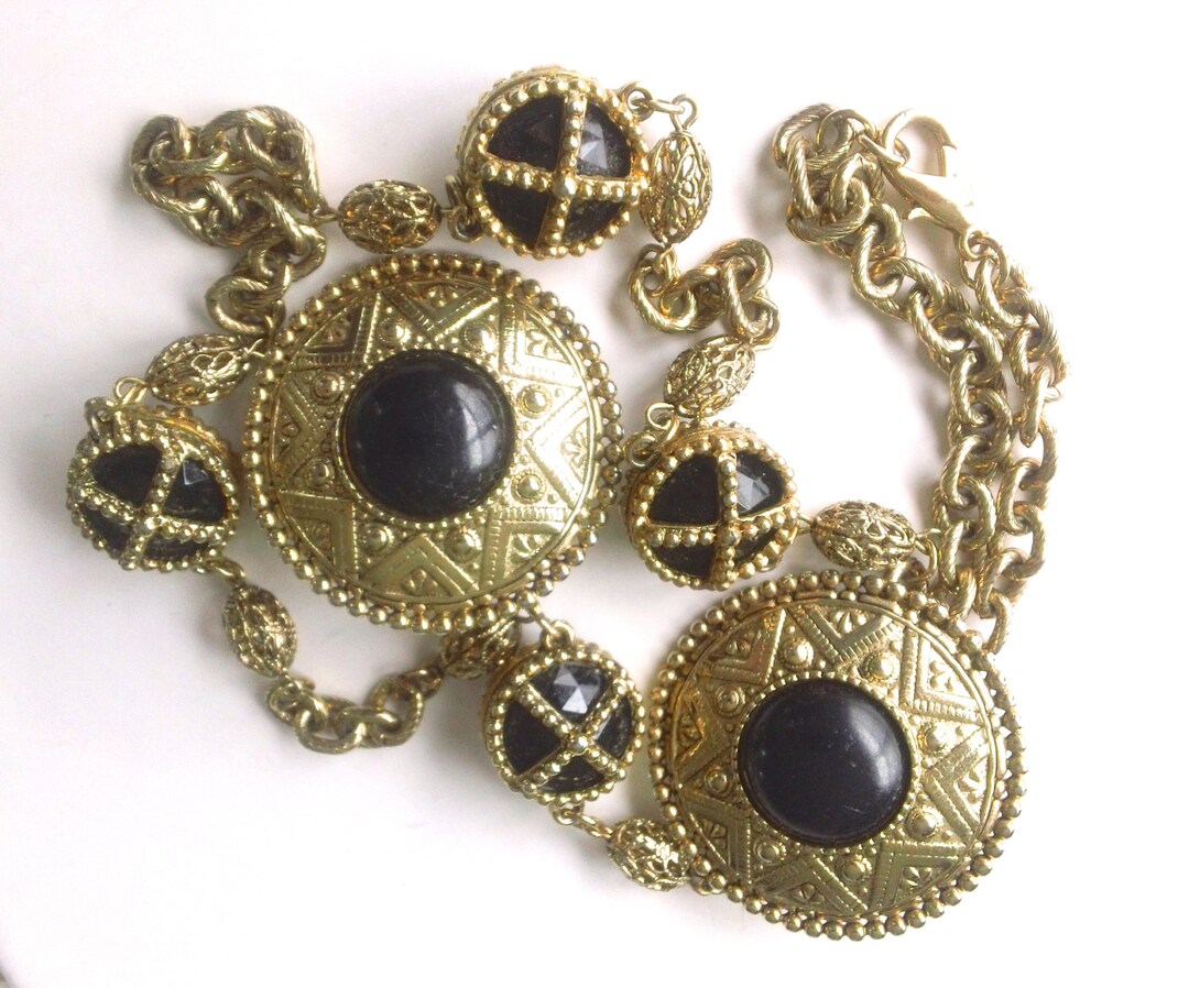 Caged Black & Gold Chain Necklace Earrings Set Chic Retro Jewelry - Etsy