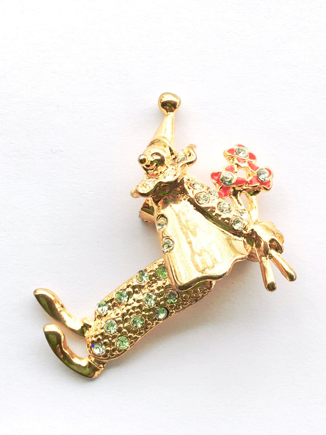 Articulated Clown With Flowers Rhinestone Brooch Fun Fashion Figural ...