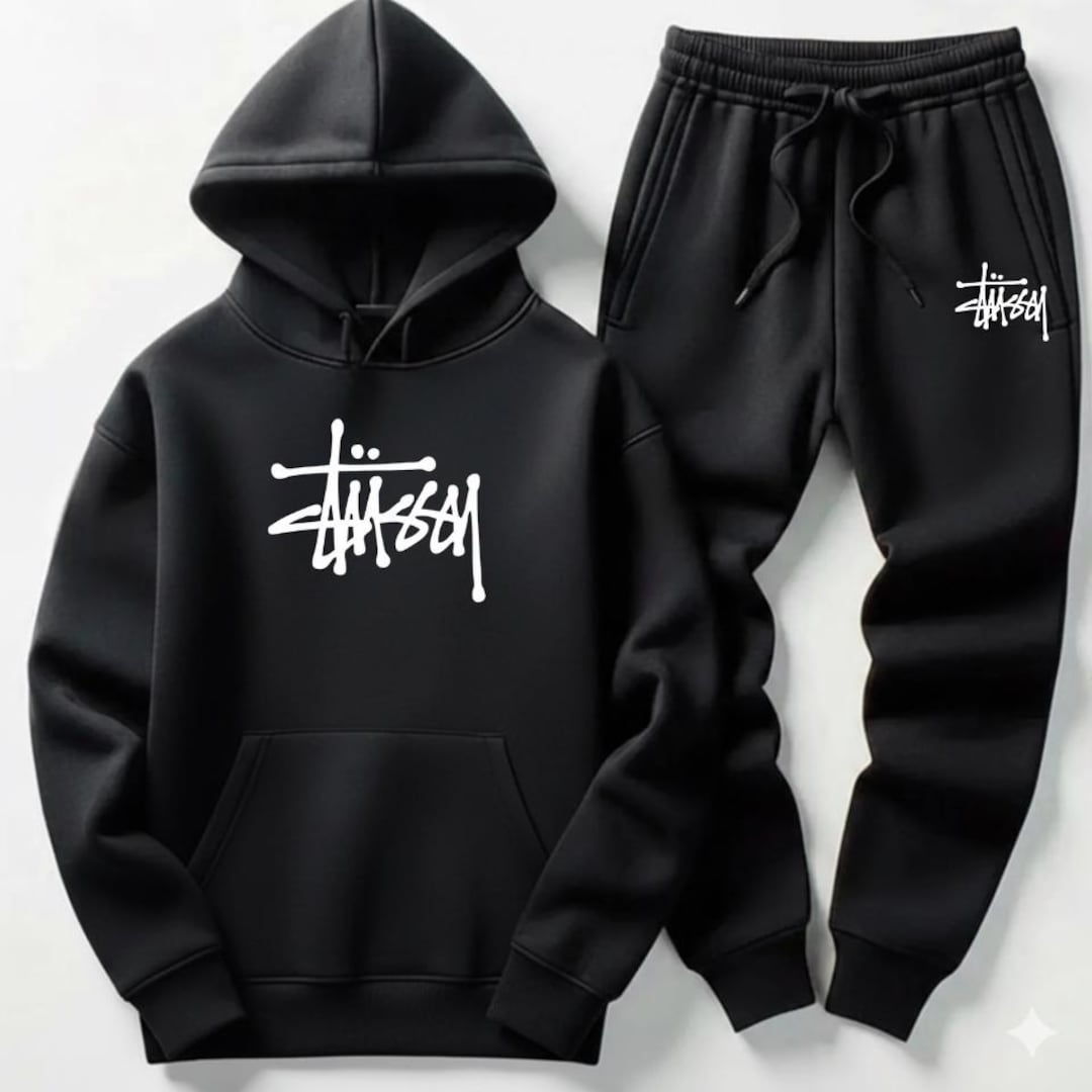 Stussy Logo Tracksuit - Unisex Black Hoodie and Jogger Sweatpants Set ...