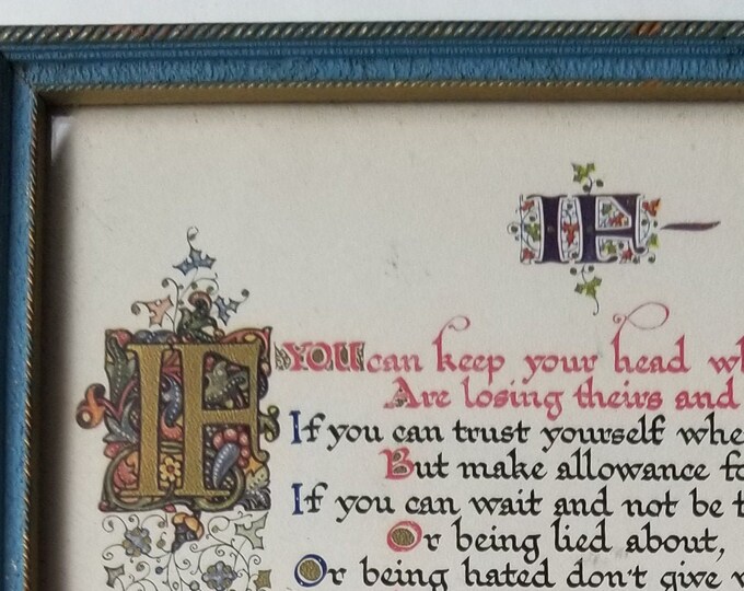 Antique Framed Illustrated Rudyard Kipling Poem if / Illuminated and ...