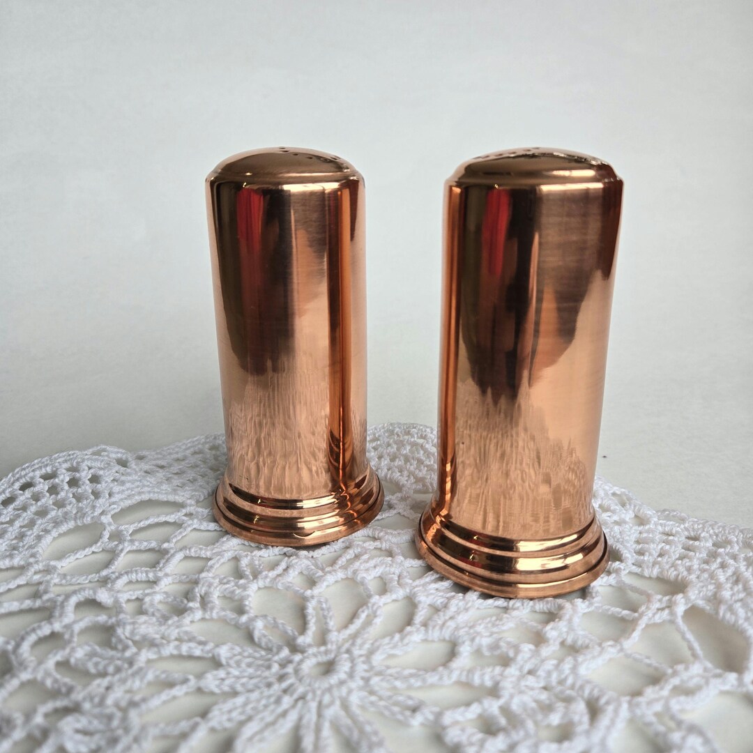 Vintage Solid Copper Salt and Pepper Shakers / Mid Century Shaker Set ...