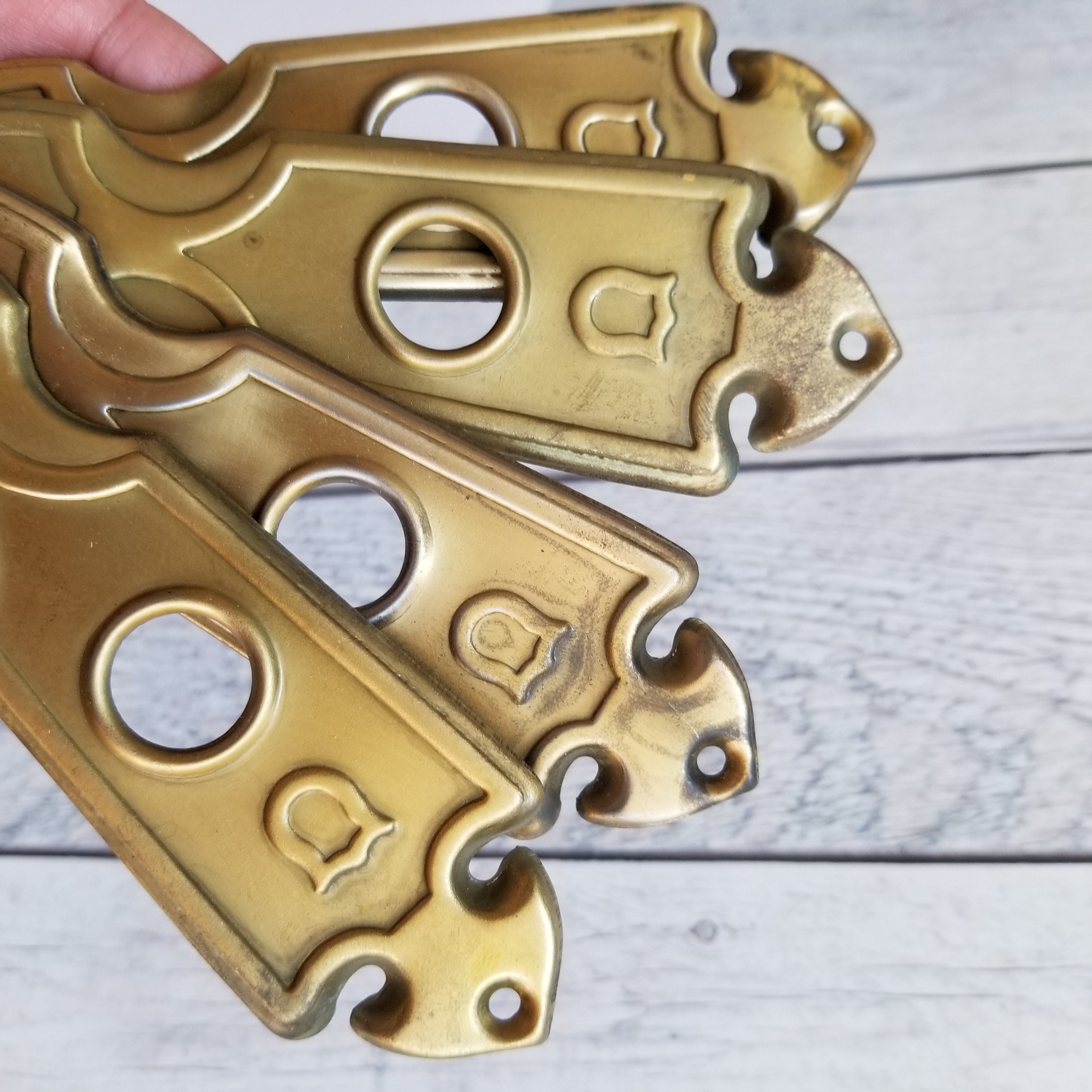 NOS stamped steel door knob escutcheon /shield shaped key hole | Etsy