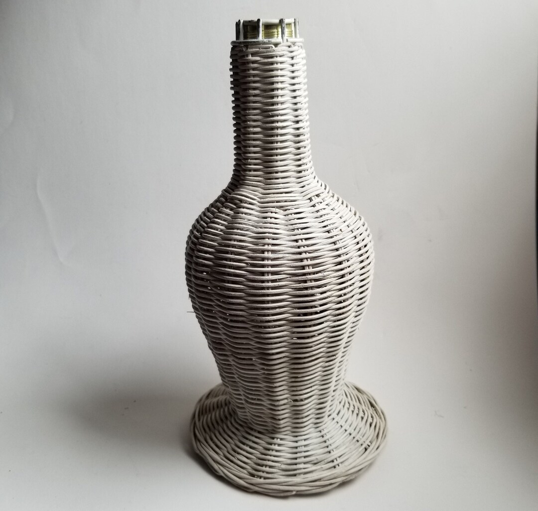 White Woven Wicker Lamp Base / White Wicker Lamp Base - Etsy