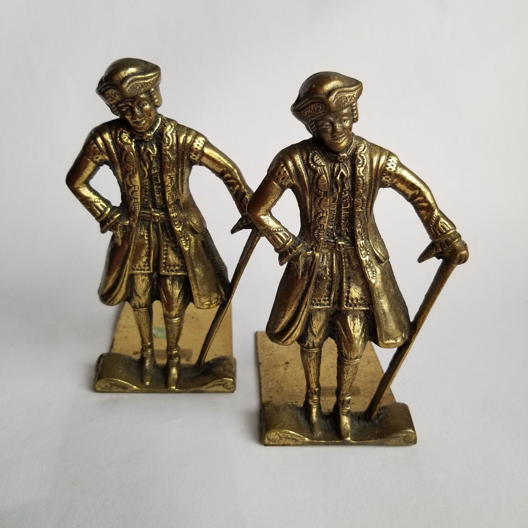 Solid Brass Bookends Featuring Colonial Era Man / Made in England ...
