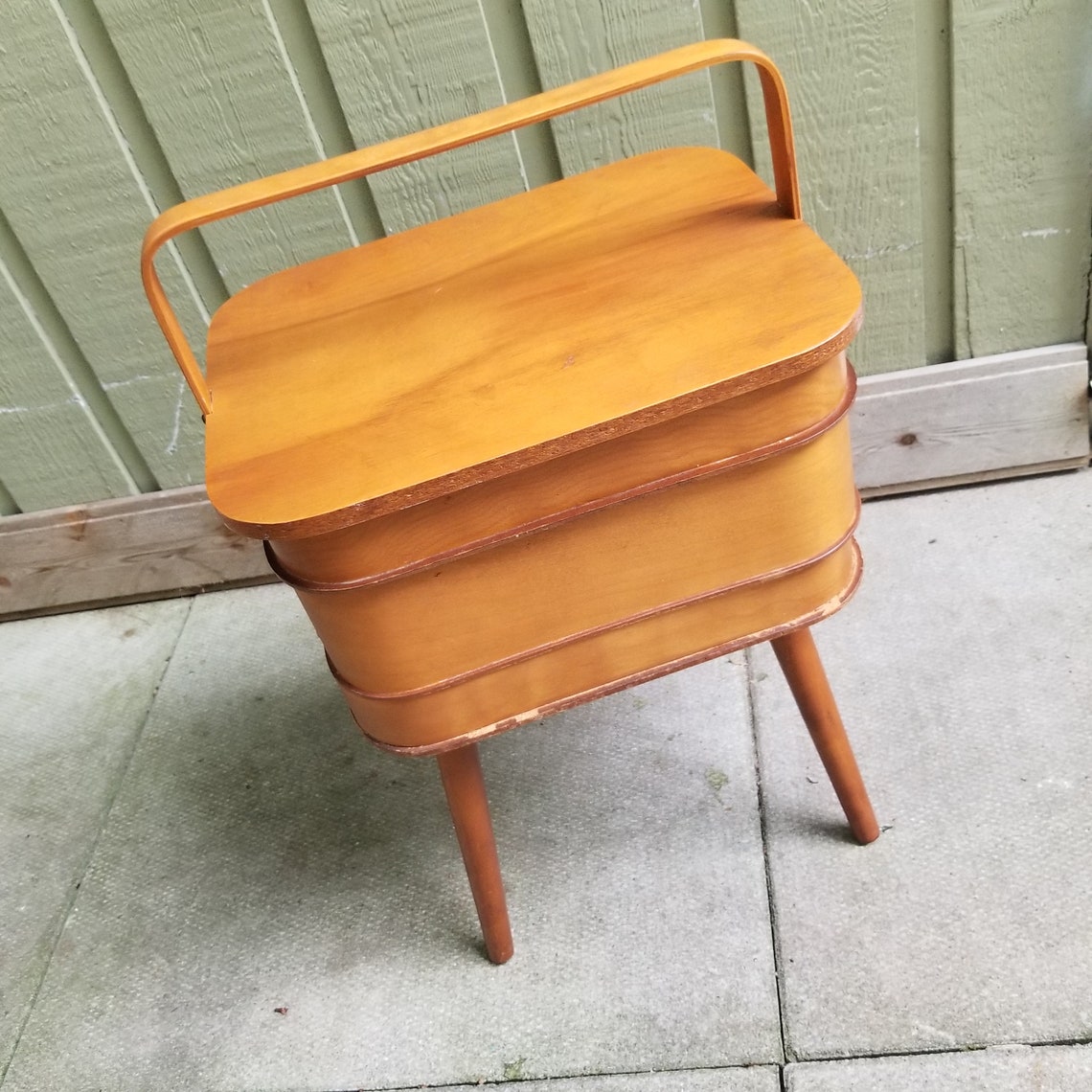 Mid Century Modern Sewing Box / Danish Design Swivel Drawer Sewing Box ...