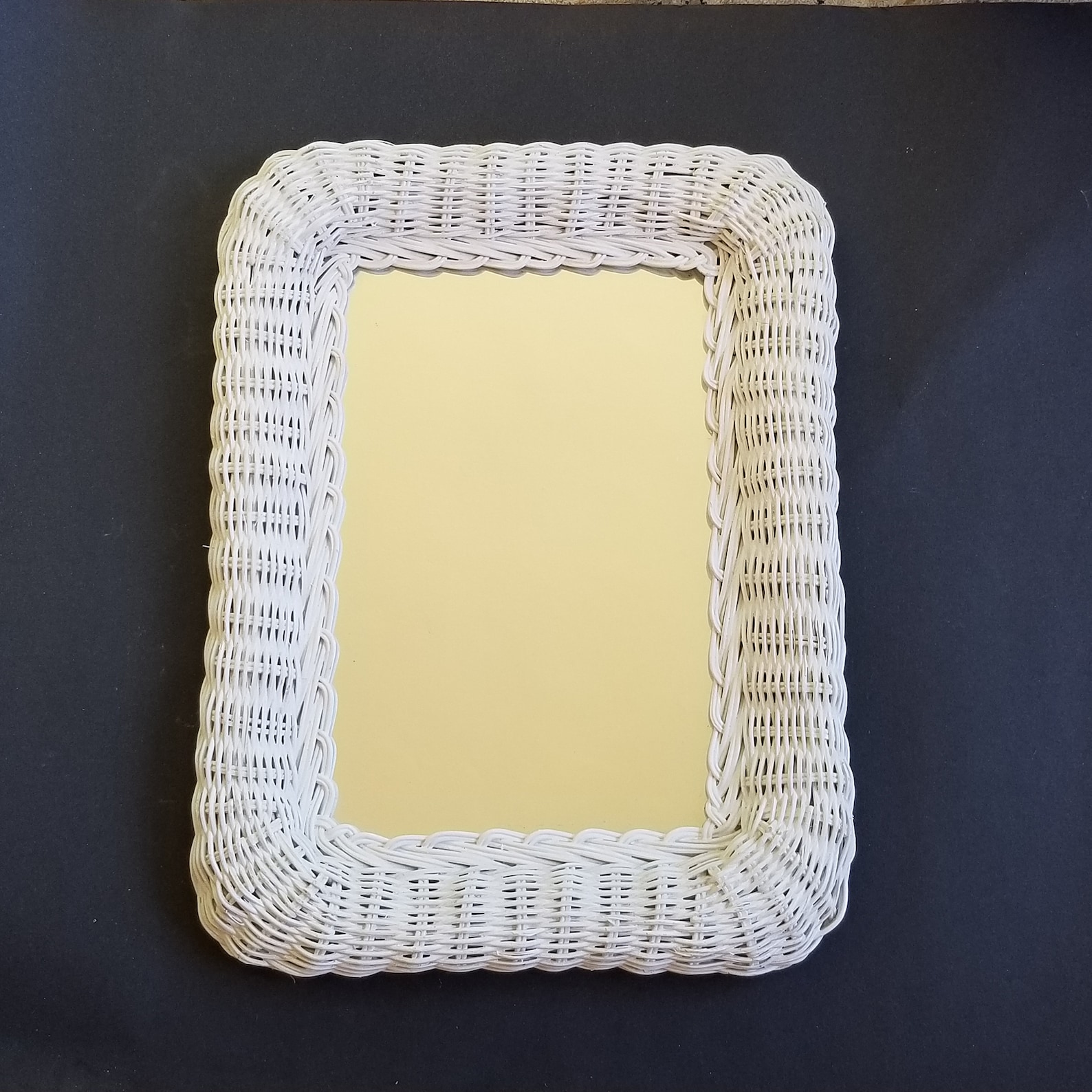 Vintage Used Rectangular White Wicker Mirror (16 by 12 Inches ...