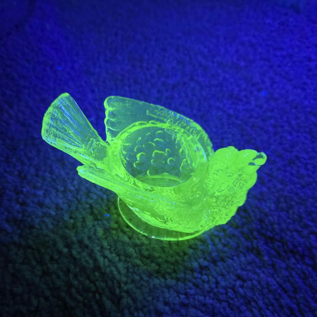 Vaseline Glass Bird Open Salt Cellar / Bird Lover Gift / Uranium Glass ...