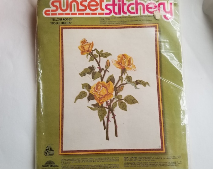 Sunset Stitchery Yellow Roses Crewel Kit / 1970's Embroidery Kit - Etsy