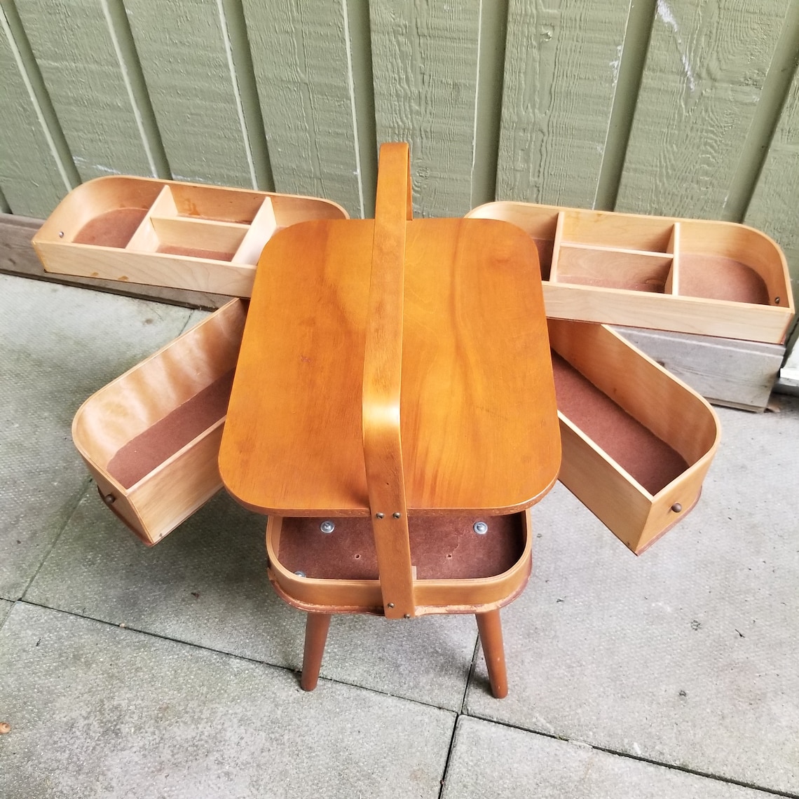 Mid Century Modern Sewing Box / Danish Design Swivel Drawer Sewing Box ...