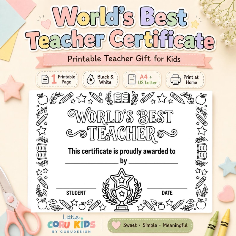 End of Year Teacher Gift Printable | World's Best Teacher Certificate ...