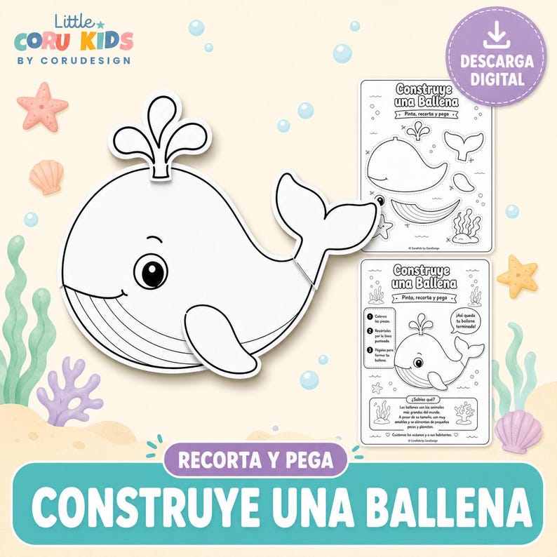 Manualidad Ballena para Recortar y Pegar | Construye una Ballena ...