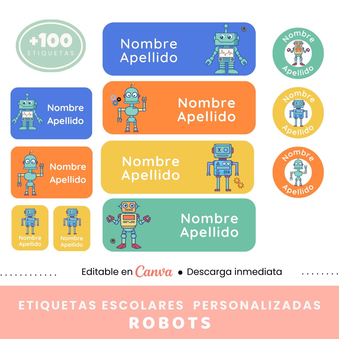 Robot School Labels | Personalized | Editable in Canva | Printable - Etsy
