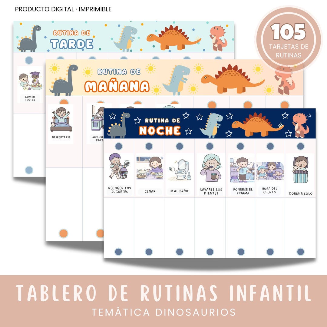 Dinosaur-themed Children's Routine Chart | 3 Routines: Morning ...