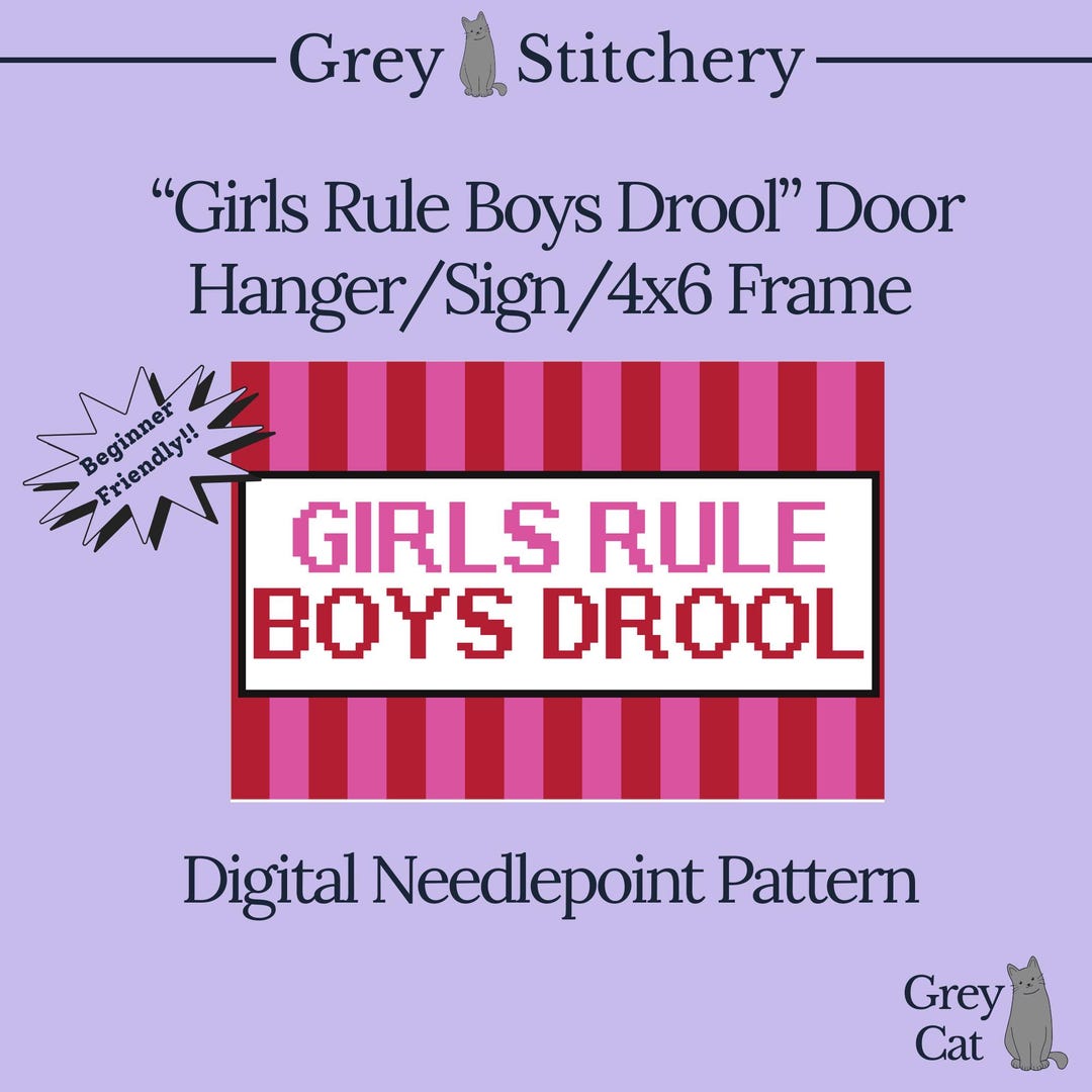 Needlepoint Sign Chart - Girls Rule Sign or Door Hanger 4x6 Inches on ...