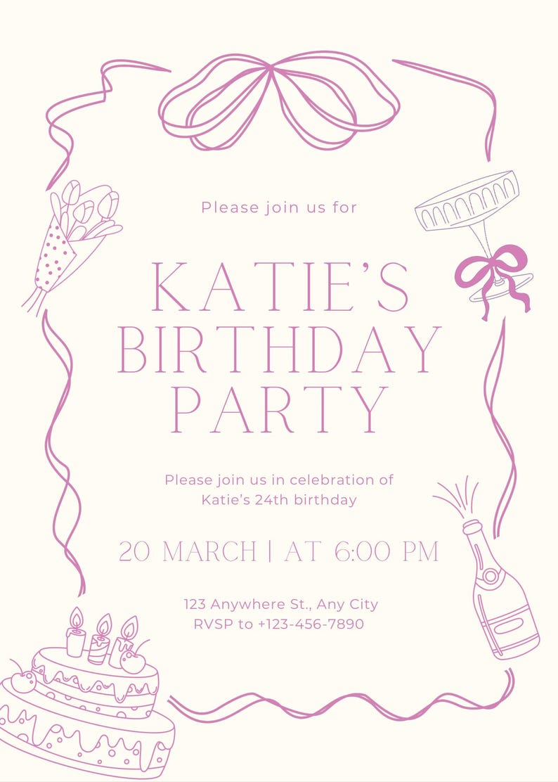 Pink Printable Birthday Invitation - Etsy