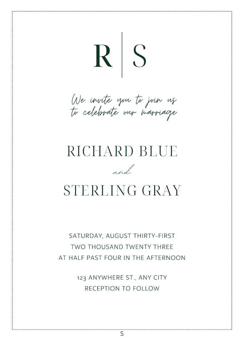 Editable Wedding Invitation Template, Green Invite, Digital Download ...
