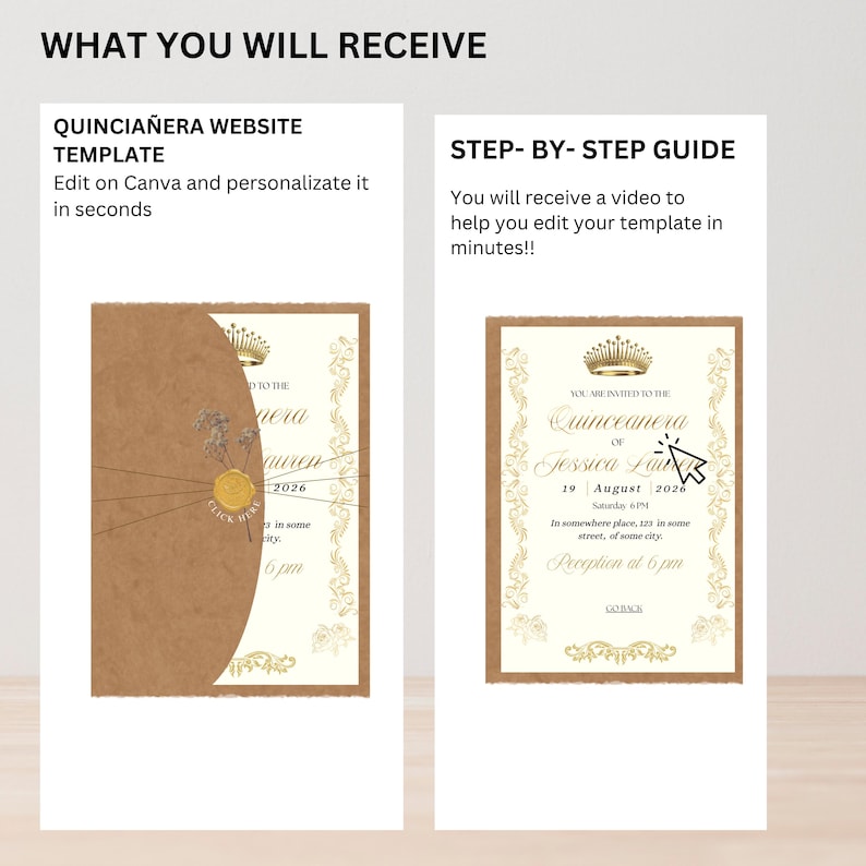Elegant Gold Quinceañera Invitation | Editable Canva Template + Website ...