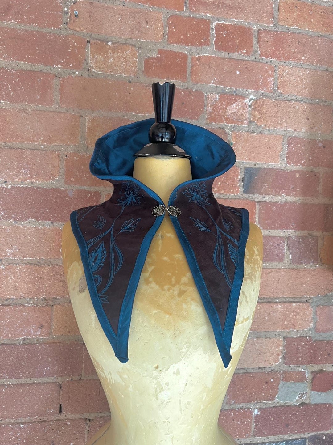 Brown and Blue Embroidered Stand up Collar - Etsy