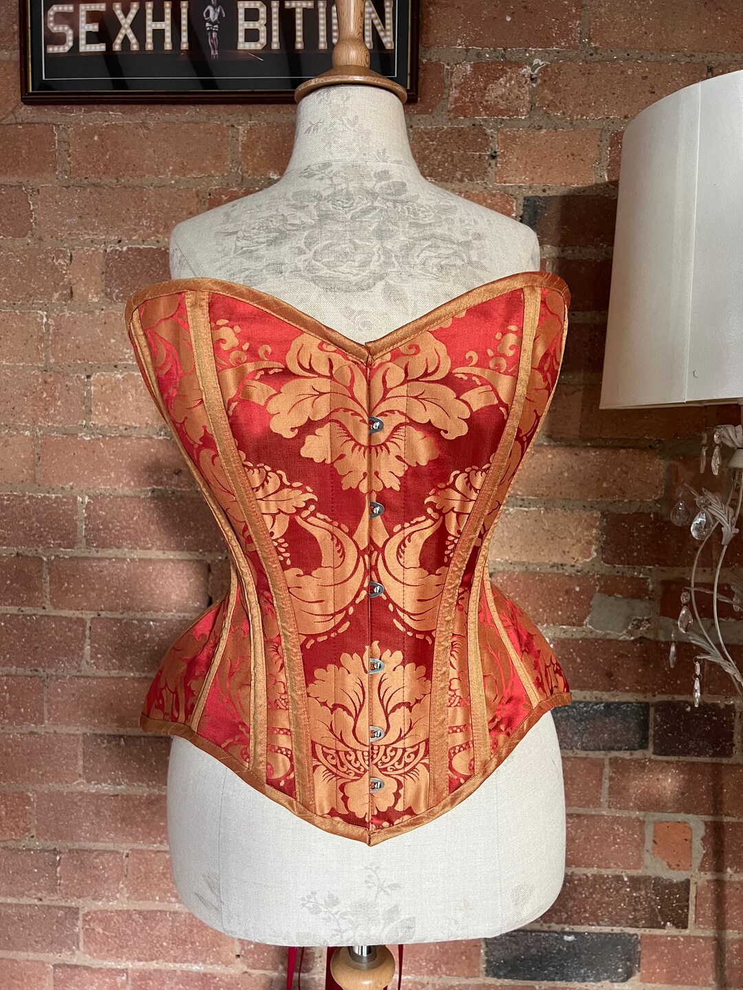 30 One of a Kind Flame Red and Orange Silk Brocade Overbust Corset With ...