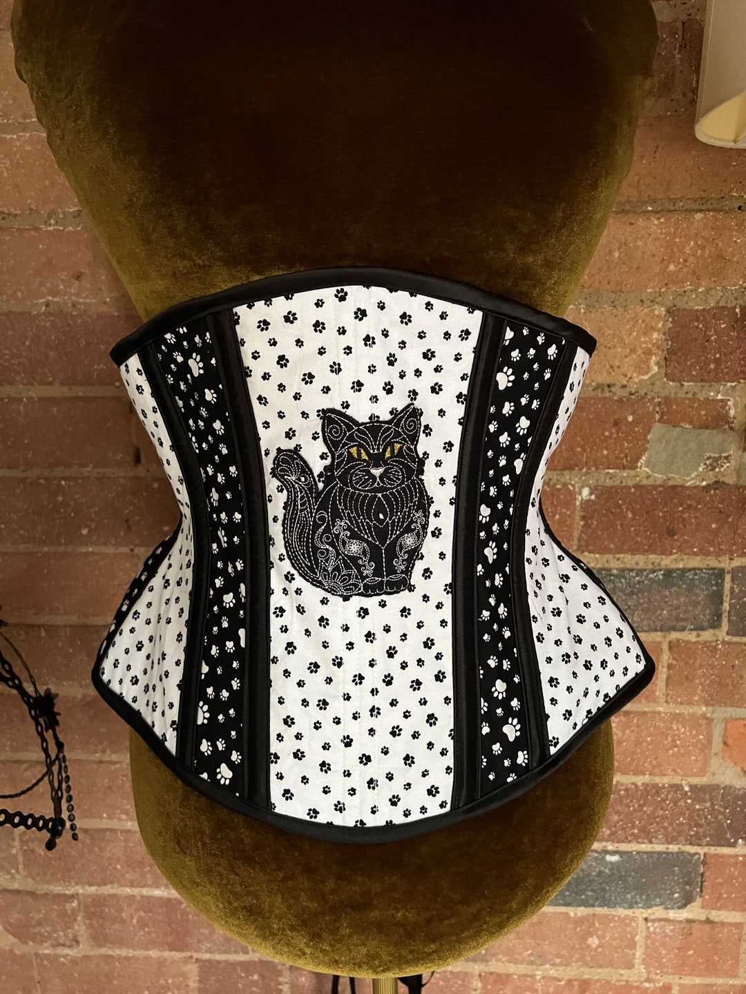 28” Black and White Cat Paw Print Underbust Corset - Etsy Australia