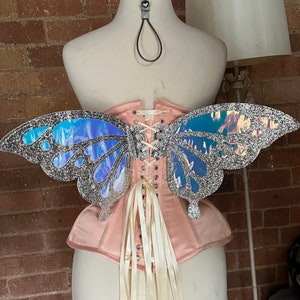 25” Fairy Butterfly Wing Peach and Glitter Iridescent Overbust Corset ...