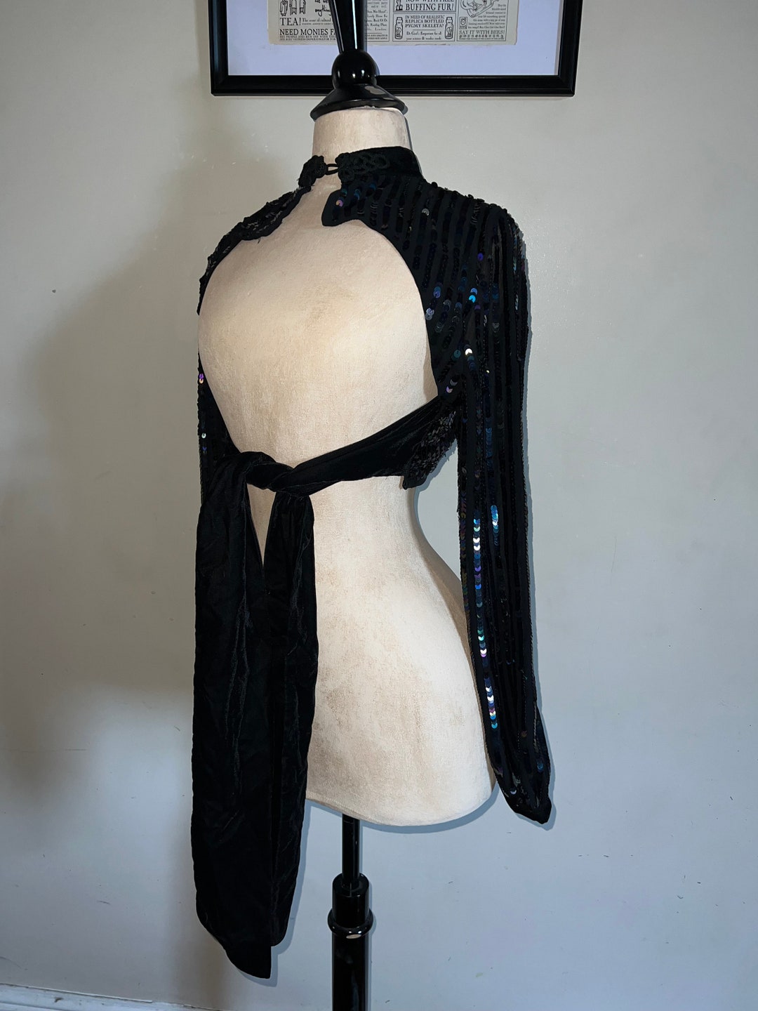 Oil Slick Sequin and Velvet Shrug With Frog Fastening at Neck (small ...