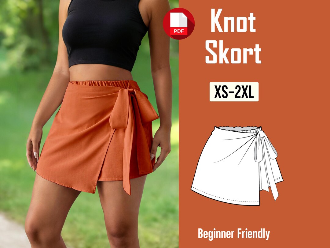 Knot Skort Sewing PDF Pattern | Womens Wrap Skirt Pattern | Shorts ...