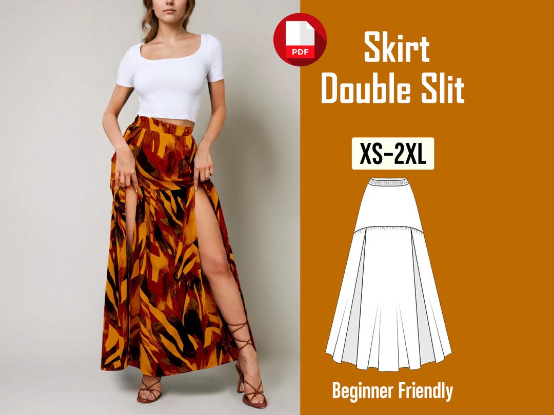 Double Slit Skirt Sewing Pattern, Maxi Slit Skirt Women Pattern | XS ...