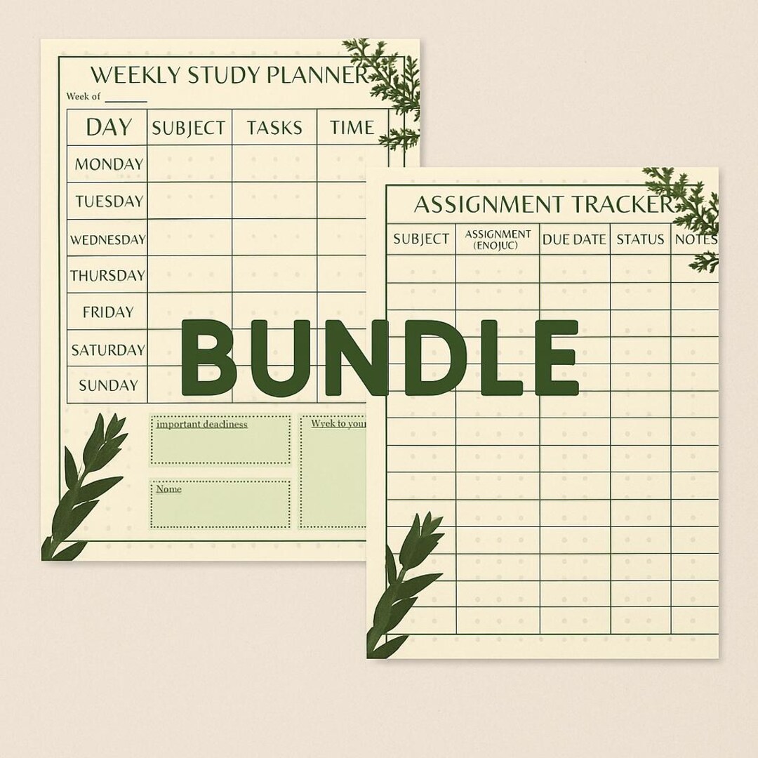 Printable Study Planner & Assignment Tracker – 2 Page Student Planner ...