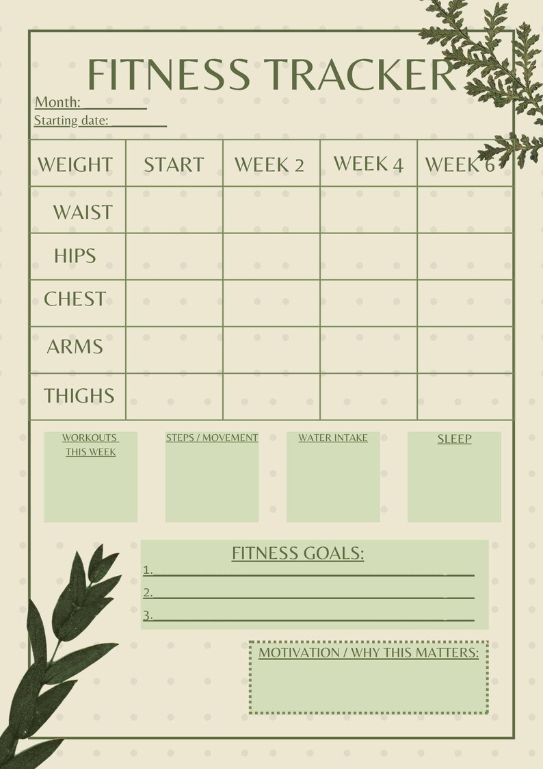 Printable Fitness Tracker PDF – Body Measurements & Habit Tracker ...