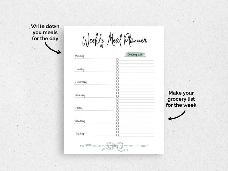 Weekly Meal Plan Printable, Meal Plan & Grocery List, Minimal Meal Planner, (digital Download ...
