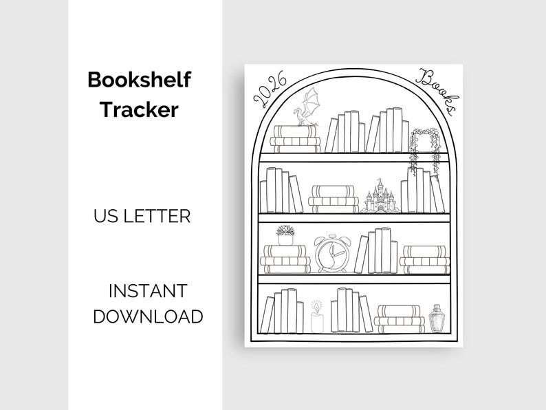 2026 Bookshelf Reading Tracker, Printable Bookshelf, Book Tracker ...