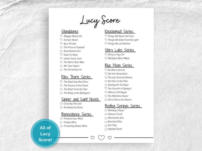Lucy Score Reading Log, Author Book Checklist, Printable Reading Log ...