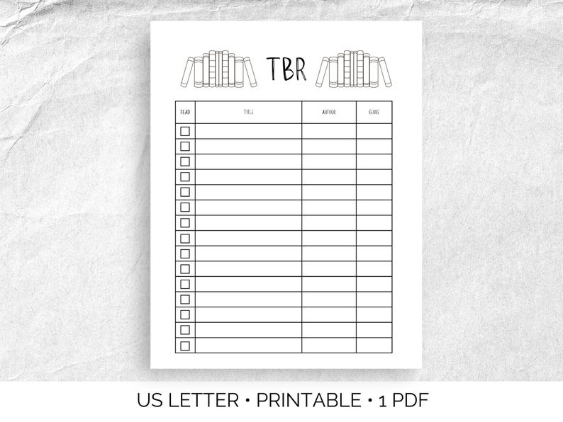TBR Tracker Printable, to Be Read List, Reading Planner Printable, Book ...