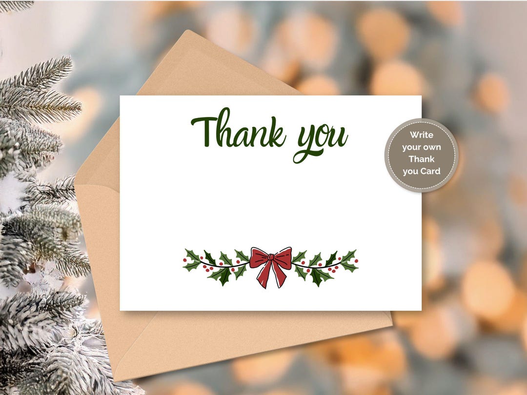 Printable Thank You Christmas Cards, Holiday Bow Card, Teacher Thank ...