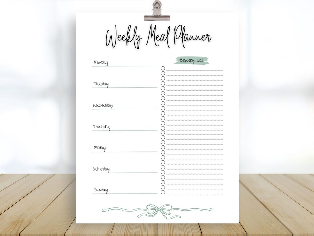 Weekly Meal Plan Printable, Meal Plan & Grocery List, Minimal Meal Planner, (digital Download ...