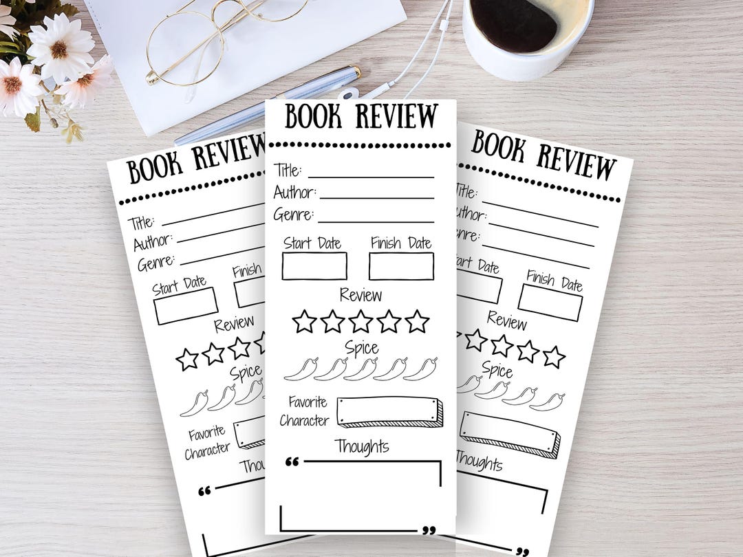 Book Review Bookmark Printable, Book Lover Gift, Reading Journal ...