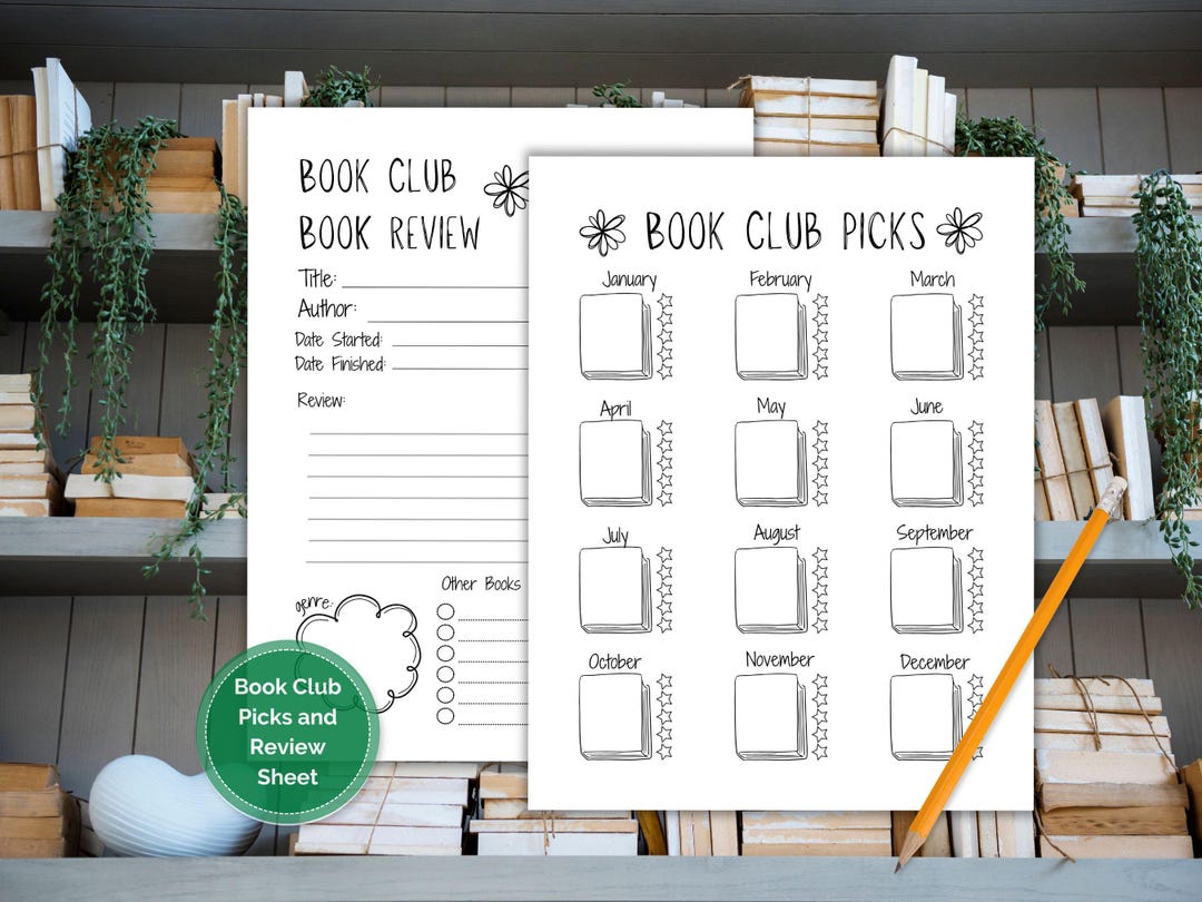 Book Club Picks & Review Printable, Book Club Tracker, Book Review ...