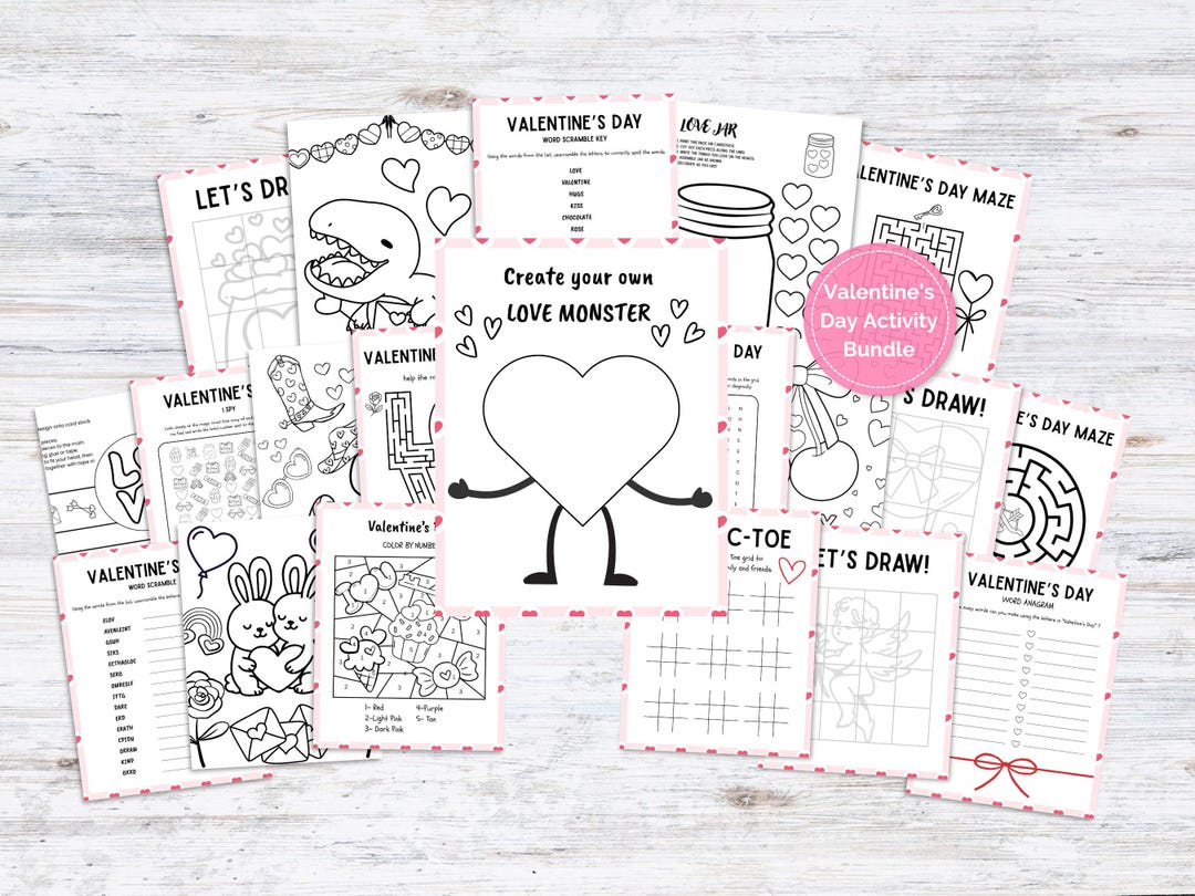 Kids Valentine Activity Bundle, Printable Valentine Games and Coloring ...