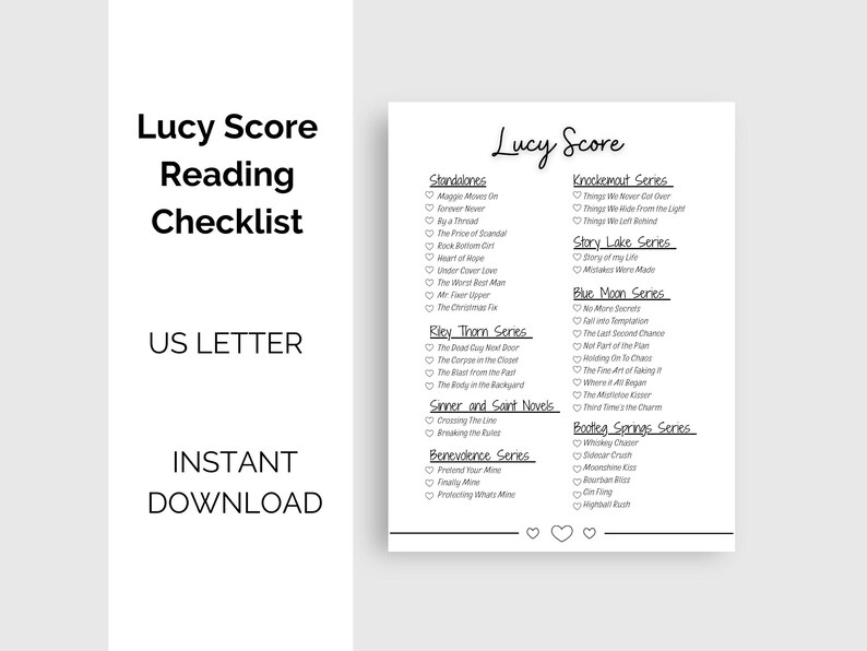 Lucy Score Reading Log, Author Book Checklist, Printable Reading Log ...