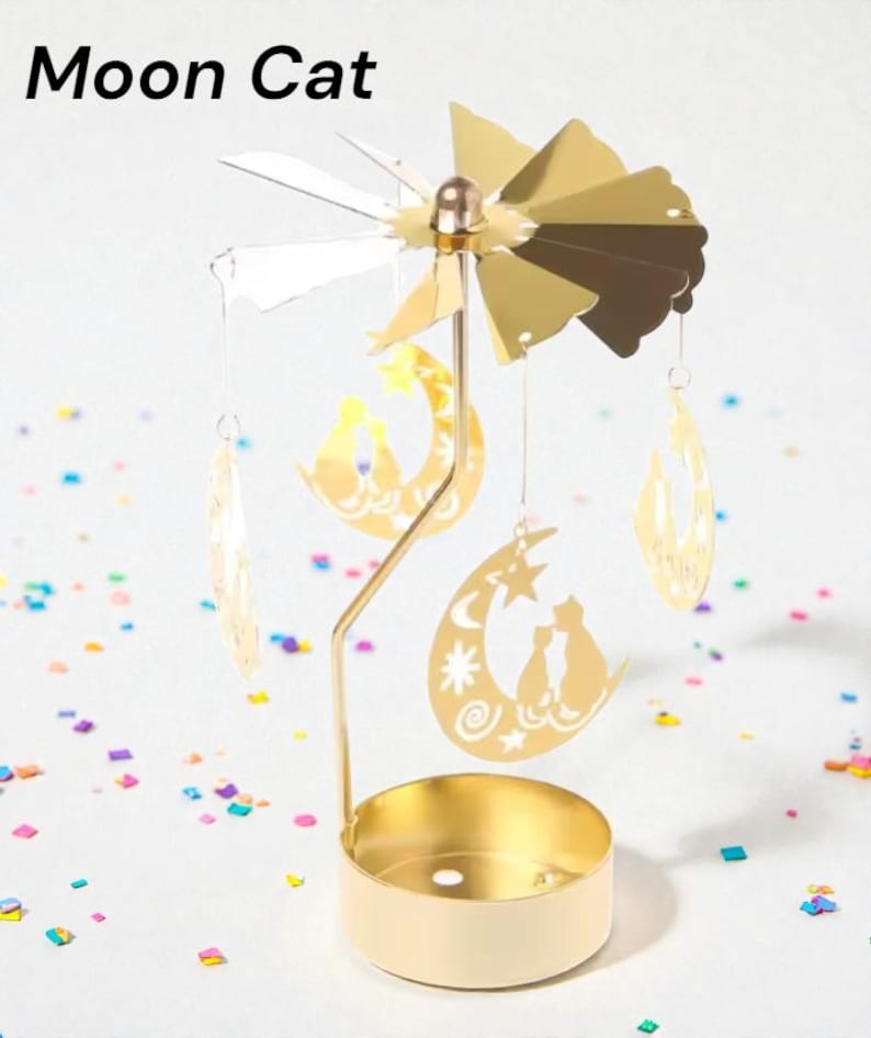 Rotating Candle Holder , Cozy Holiday Decor , Whimsical Gold Candle ...