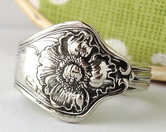 Antique Silver Spoon Ring, Size 8, Poppy 1914, Upcycled Silverplated ...