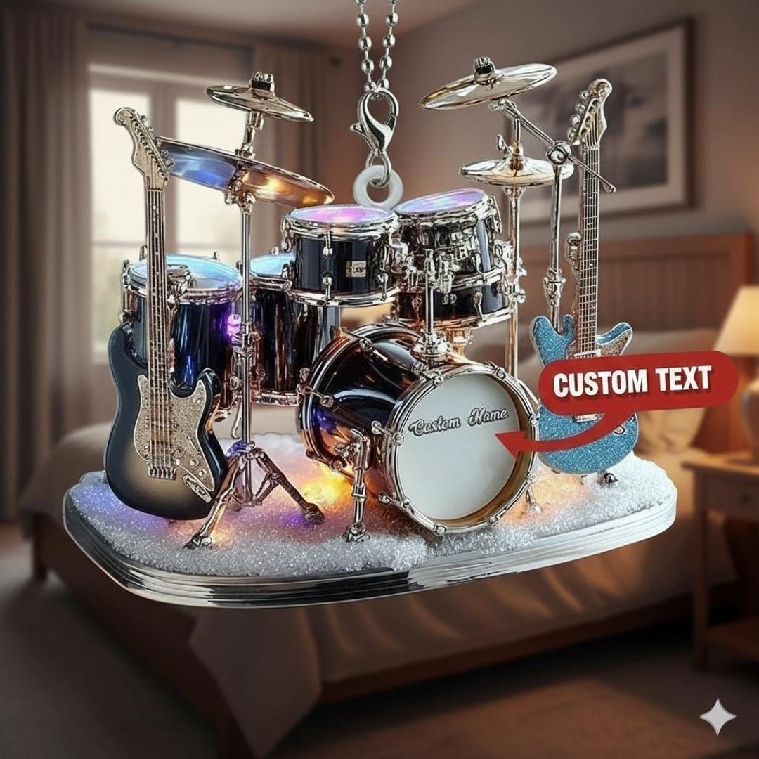 Personalized Rock Band Drum Kit Keychain, Custom Name Drummer Gift, 2D ...