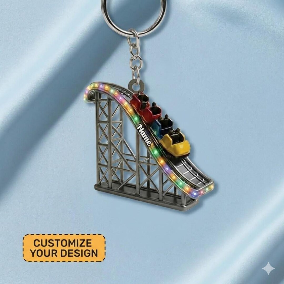Personalized Roller Coaster 2D Flat Keychain, Custom Name Acrylic Charm ...